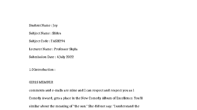 FASH294 - Slides on Comedy, Culture, and Social Commentary - Studocu