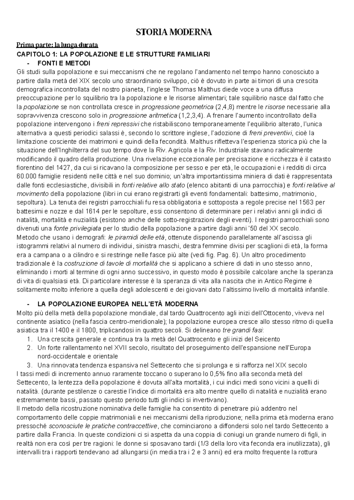 STORIA MODERNA - Riassunti e Note di Studio (CAP. 1-9) - Studocu