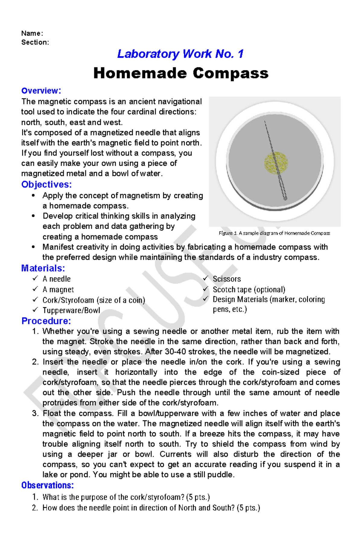 Laboratory-Work-No - Physics compass - Name: Section: Laboratory Work ...