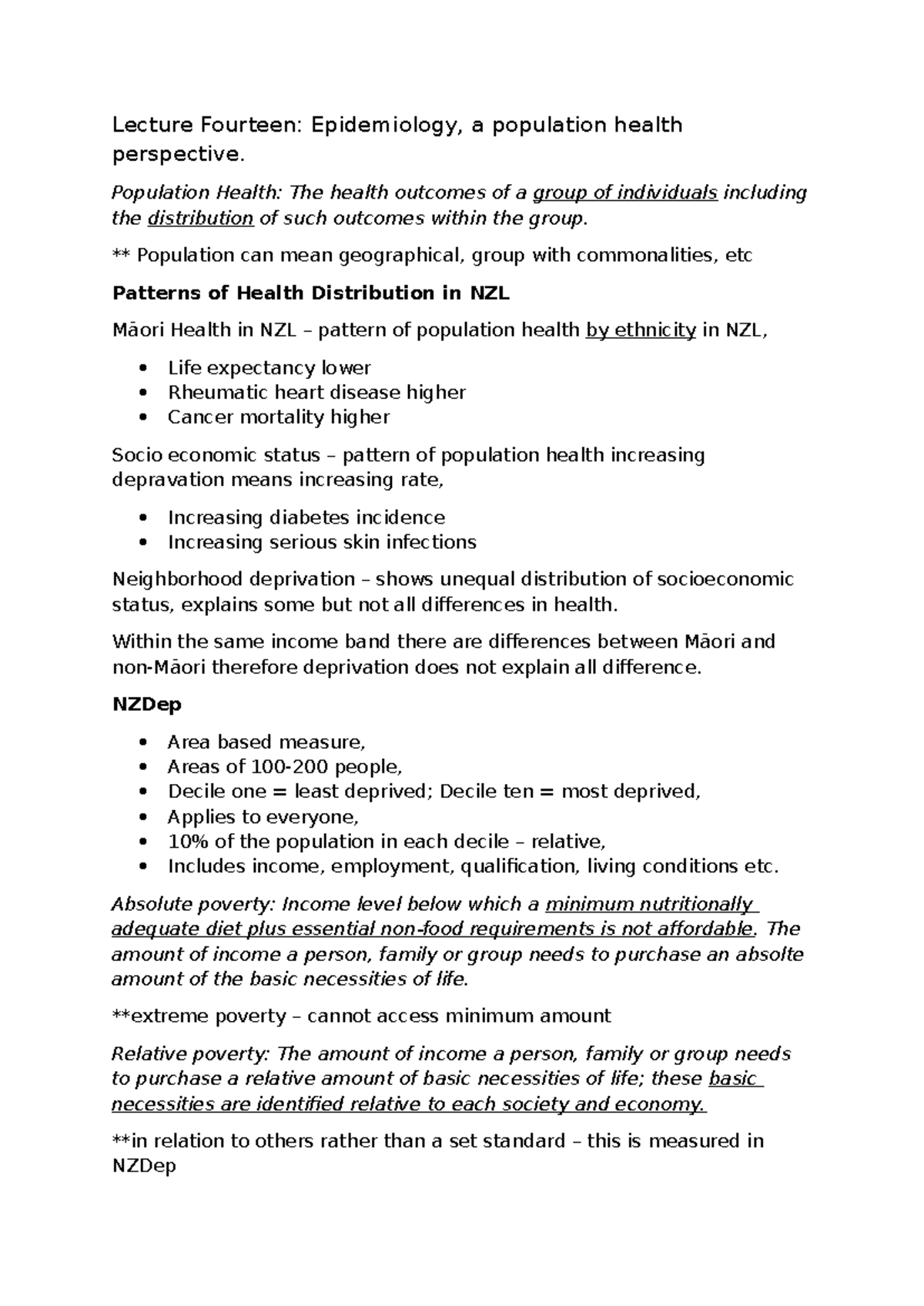 Lecture 14: Epidemiology & Population Health Perspectives - Studocu