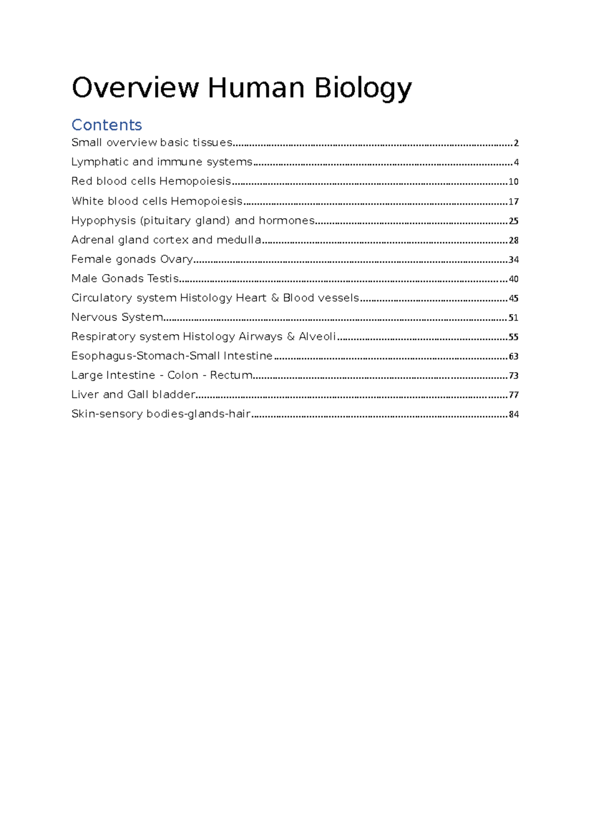 Overview of Human Biology Concepts and Systems - Studeersnel