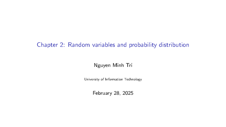 Chapter 2: Random Variables & Probability Distribution - STAT-xstk - Studocu