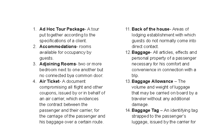 Travel Trade Terms: Key Concepts and Definitions for Tourism - Studocu