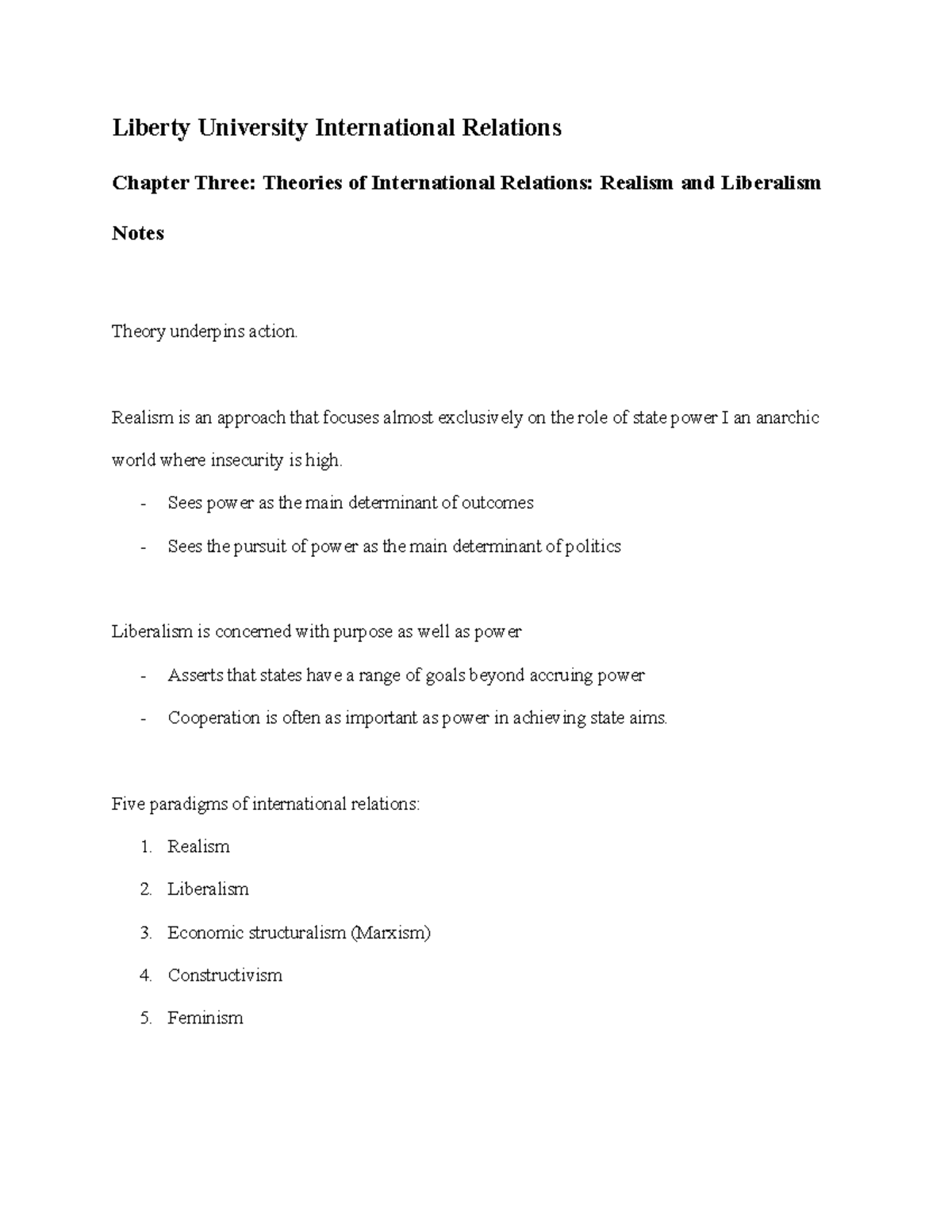 International Relations Chapter Three Notes - Liberty University ...