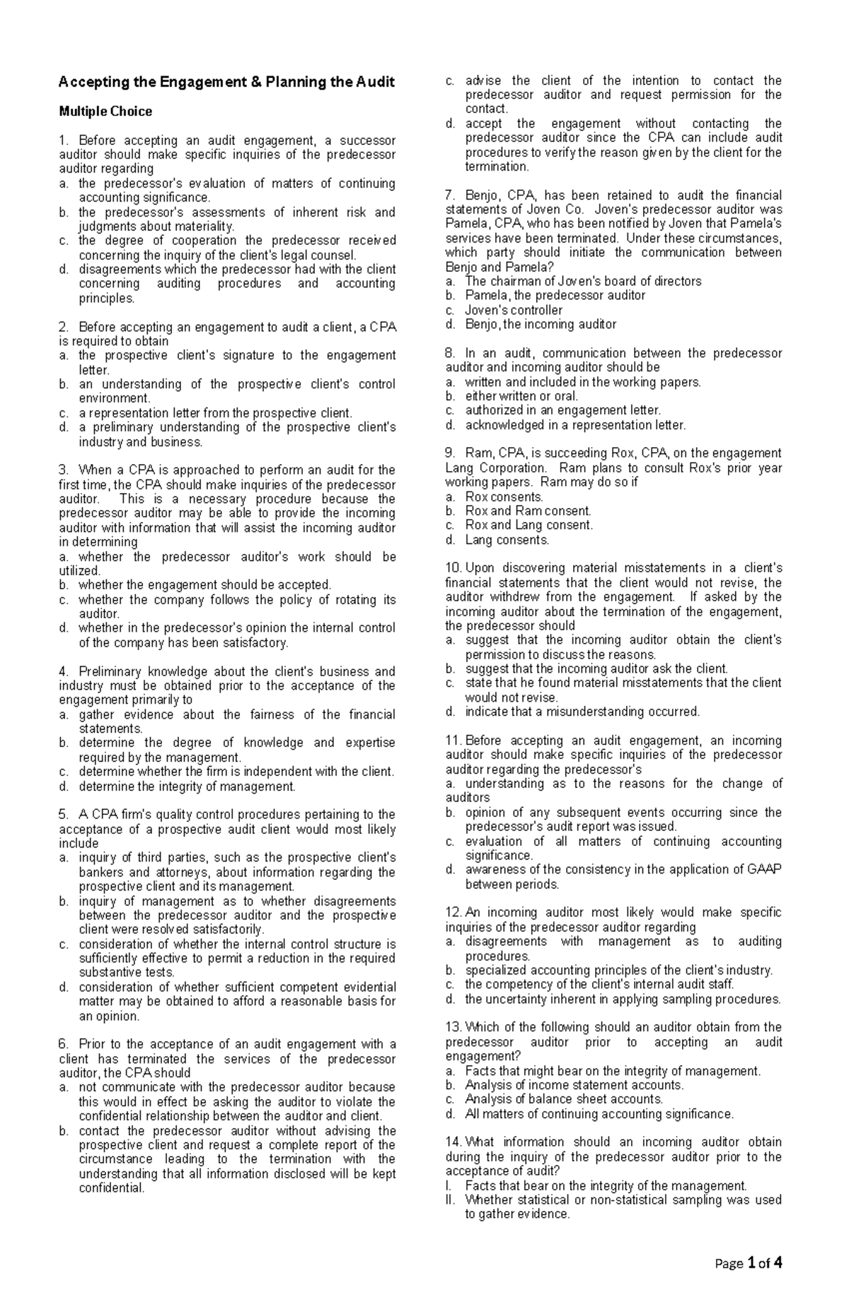 Accepting Engagements & Audit Planning - Aud Theo Notes - Studocu