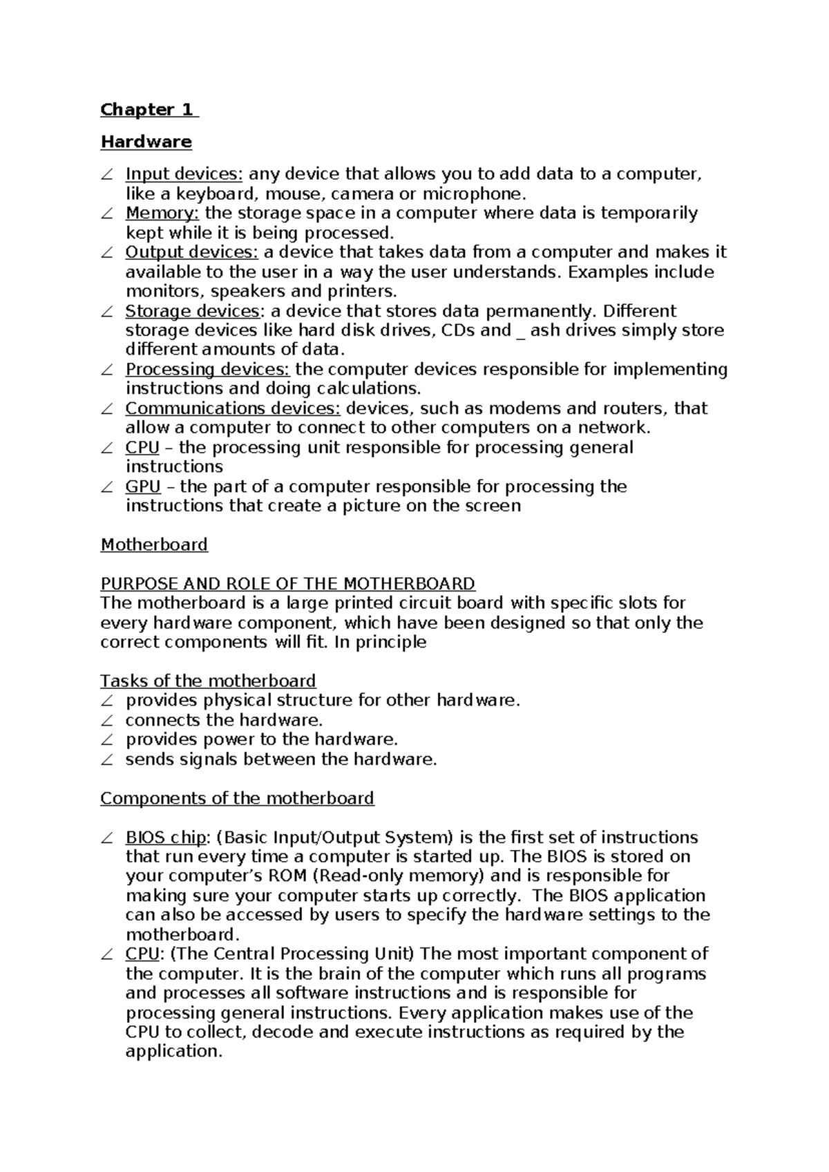 Chapter 1 - Overview of Computer Hardware Components and Functions - Studocu