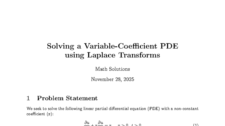 Laplace Transform Solutions for PDE - Math 101 Final Exam - Studocu