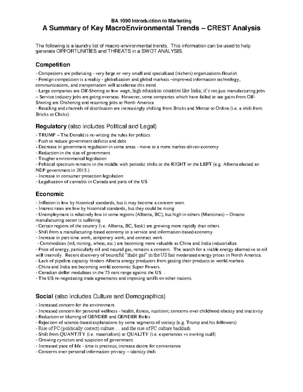 18BA1090 Macro Environmental Trends Summary: CREST Analysis Insights ...