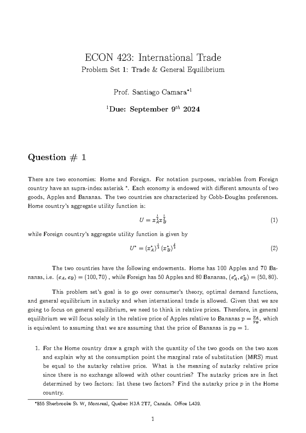 Problem Set 1 - sssss - ECON 423: International Trade Problem Set 1 ...
