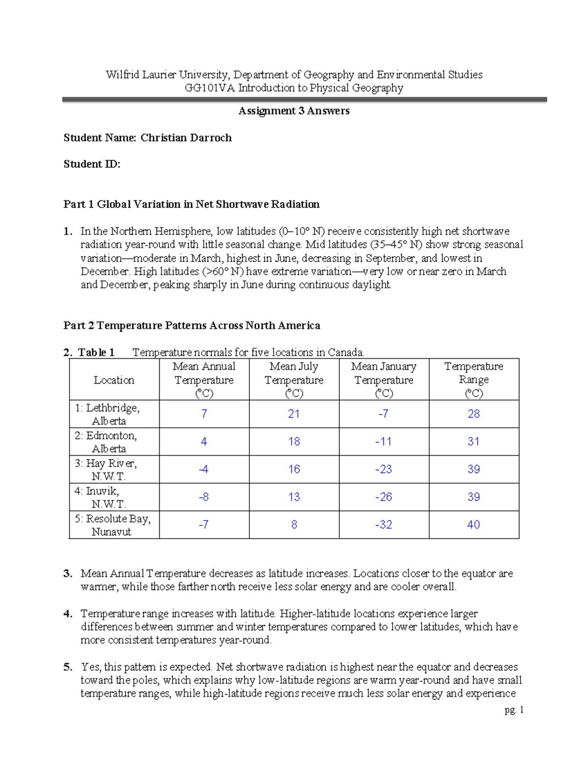 GG101VA Introduction to Physical Geography Assignment 3 Answers - Studocu