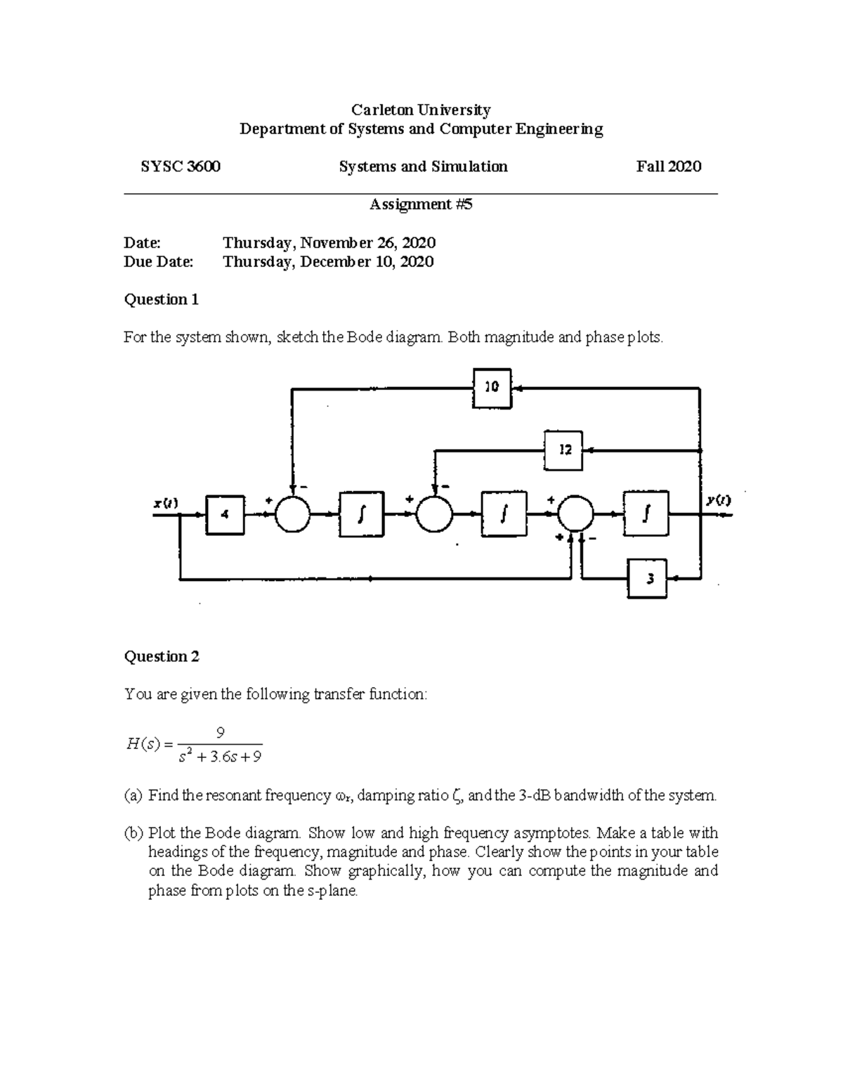Assignment 5 - Carleton University Department of Systems and Computer Engineering SYSC 3600 ...