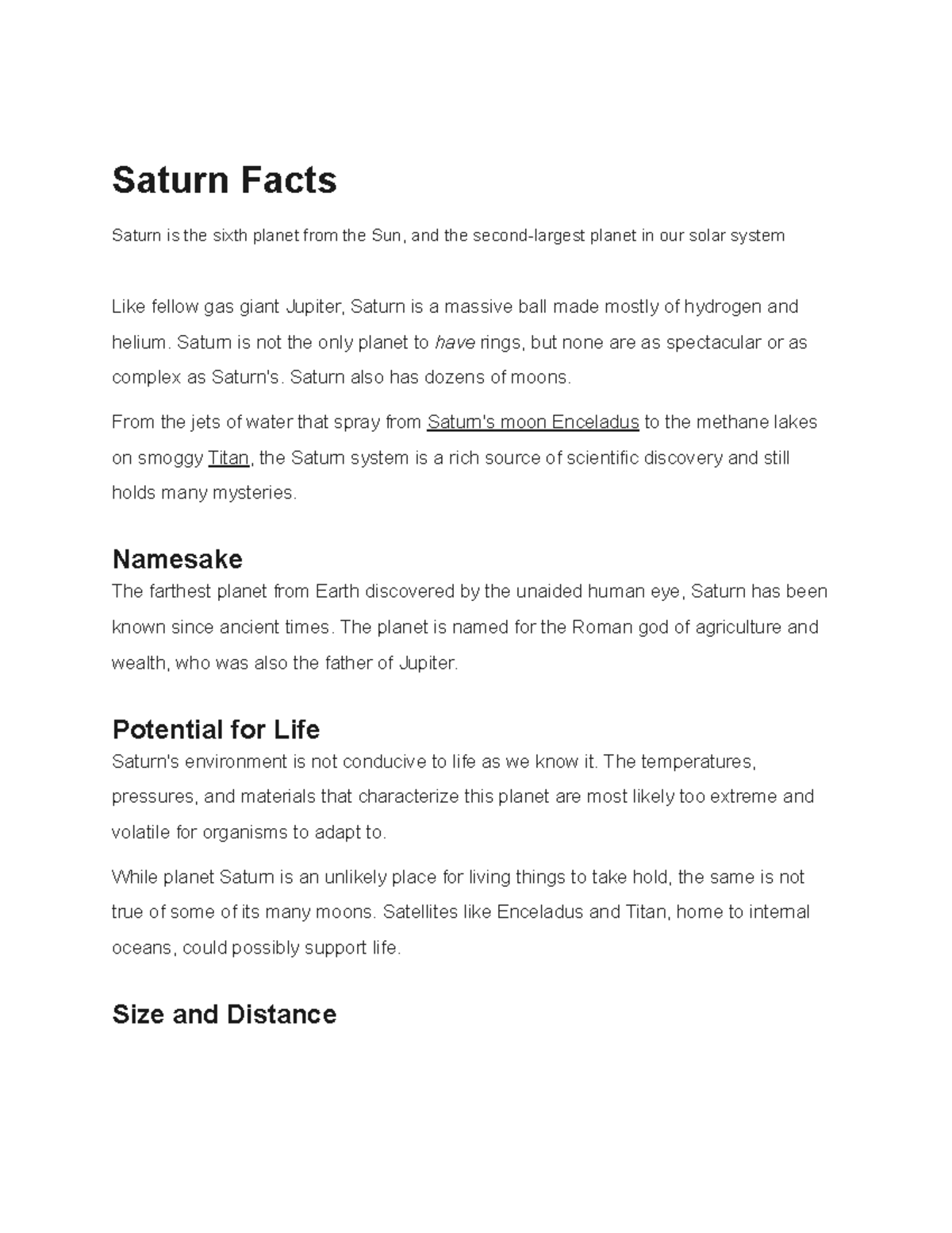 Exploring Saturn: Facts, Moons, Rings, and Atmosphere Insights - Studocu