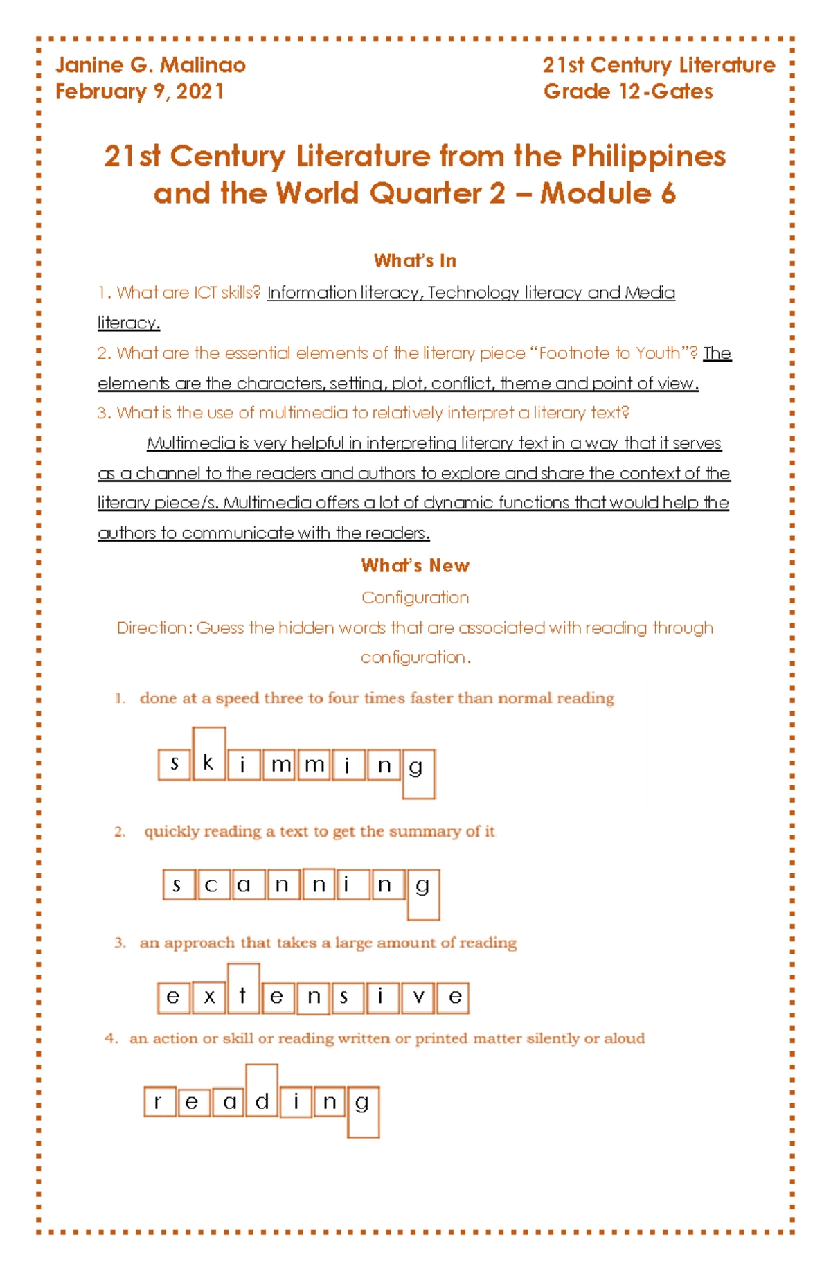 21st Century Module 3 - Quarter 1 – Module 3: Context and Text’s ...