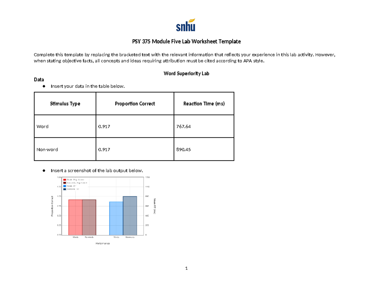 PSY 375 Module Five Lab Worksheet Template - PSY 375 Module Five Lab ...