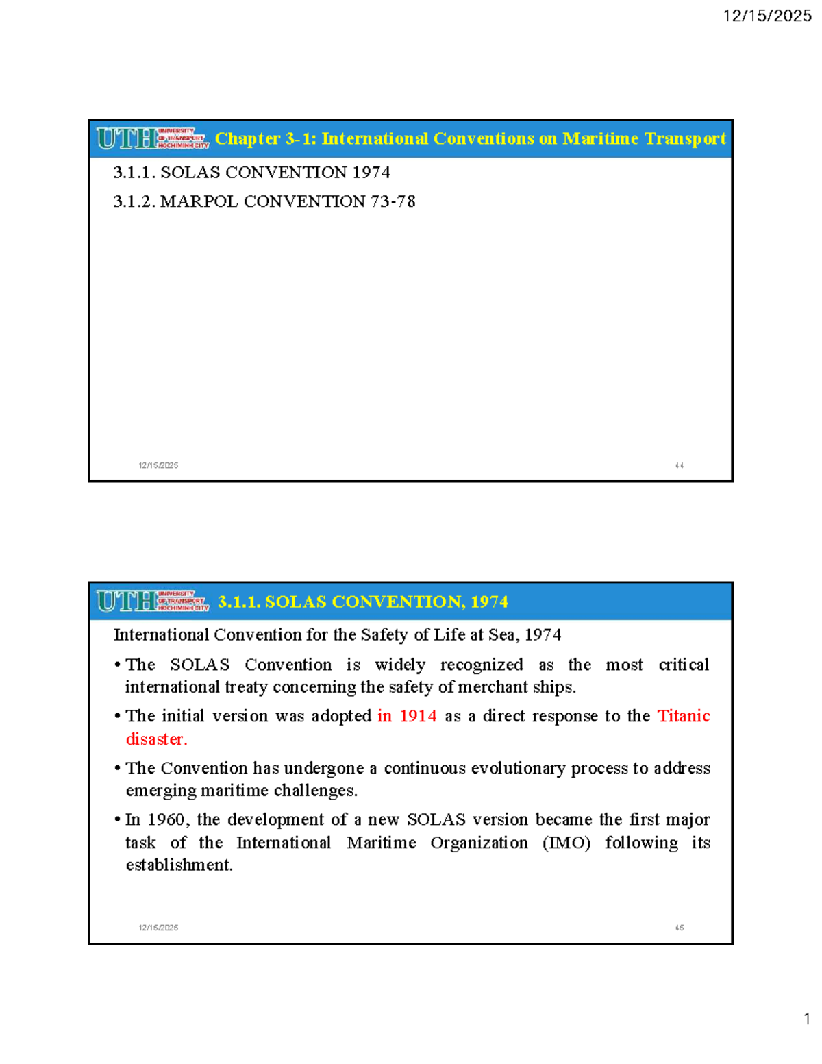 Chapter 3-1: SOLAS 1974 - International Maritime Safety Conventions ...