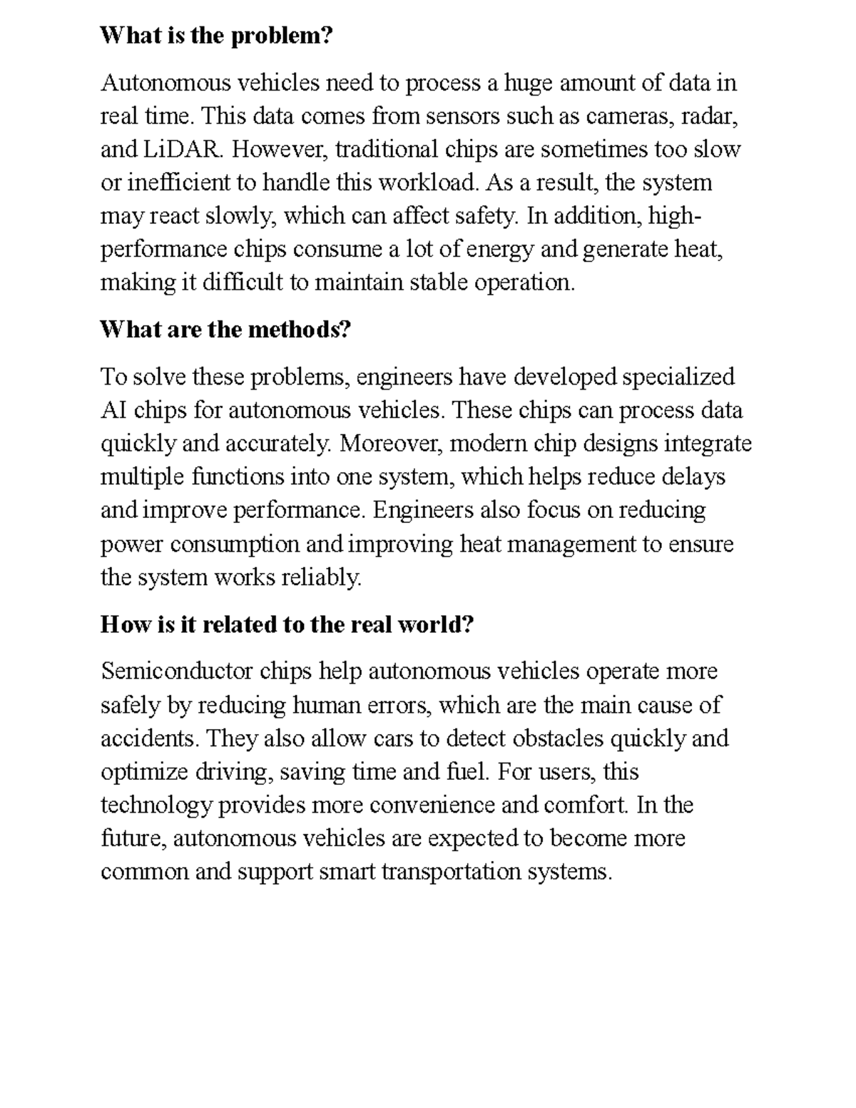 Chips in Autonomous Vehicles: Enhancing Safety & Efficiency - Studocu