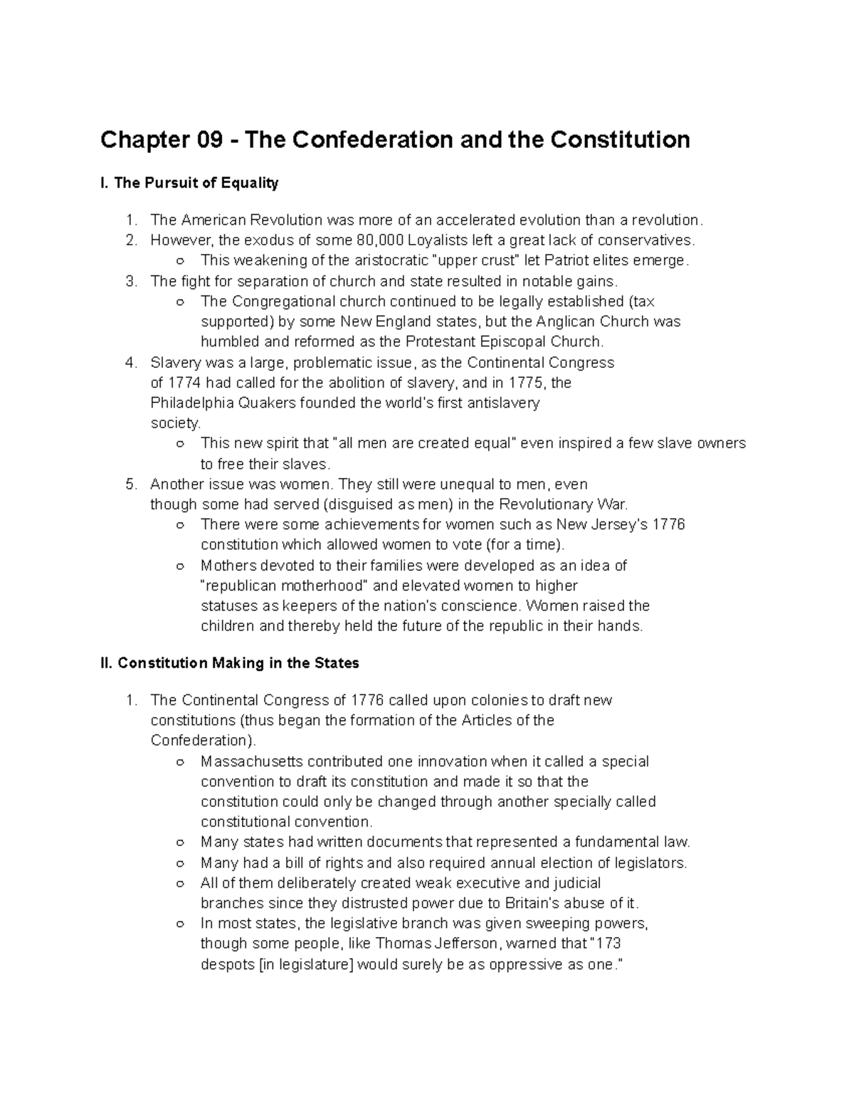 APUSH Chapter 9: The Confederation and Constitution Explored - Studocu
