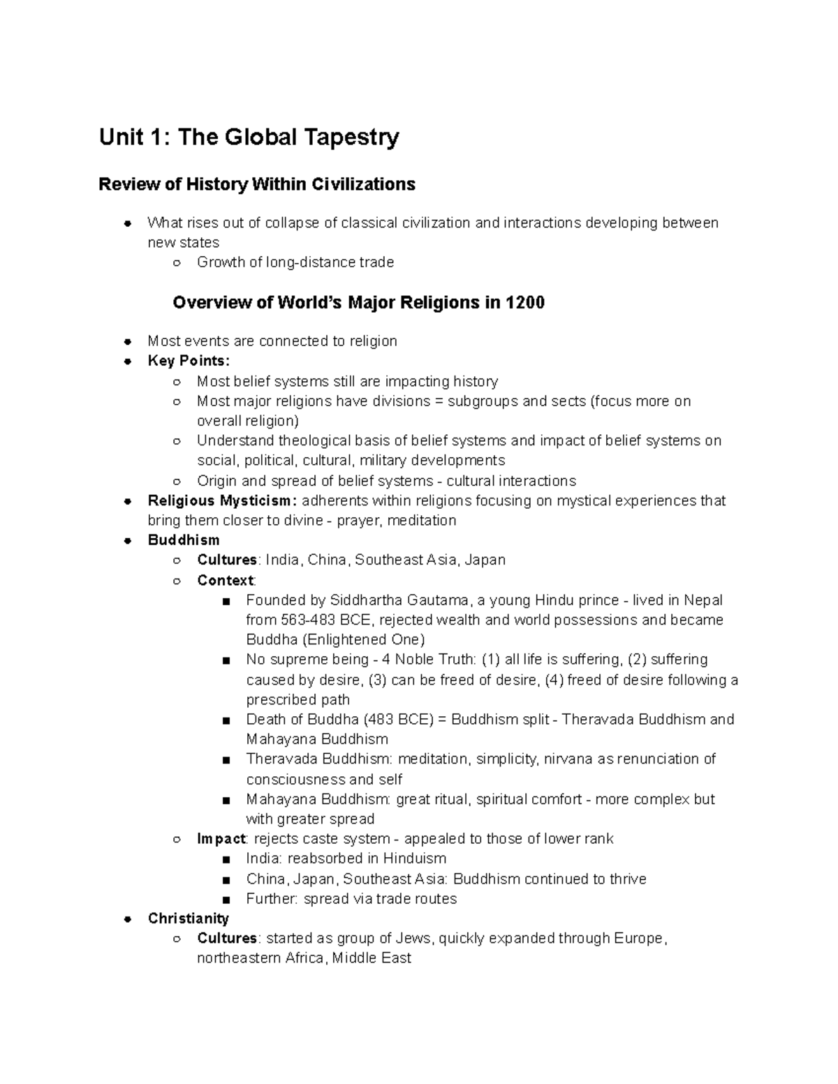 Unit 1: The Global Tapestry - Key Historical Developments and Religions ...