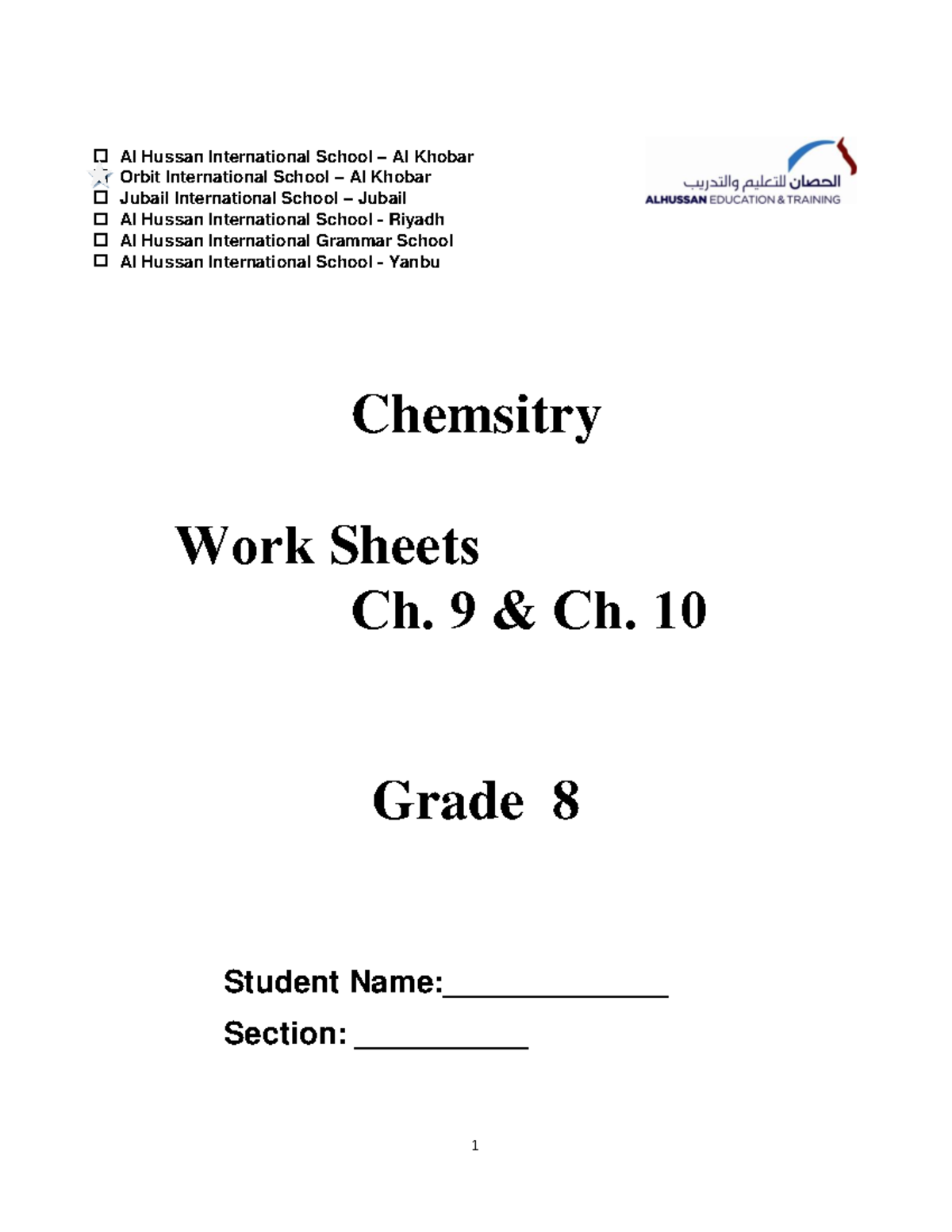 Revision for grade 8 chemistry: Worksheets for chapters 9 and 10 - Studocu