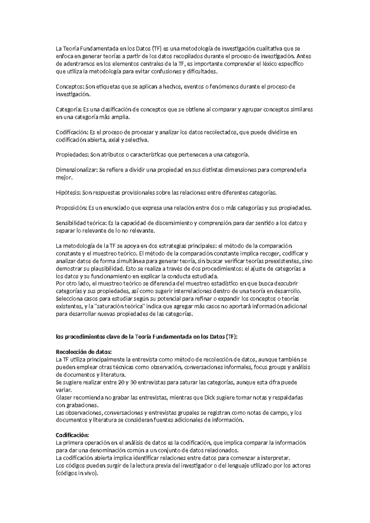 Resumen sobre la Teoría Fundamentada en los Datos (TF): Conceptos Clave ...