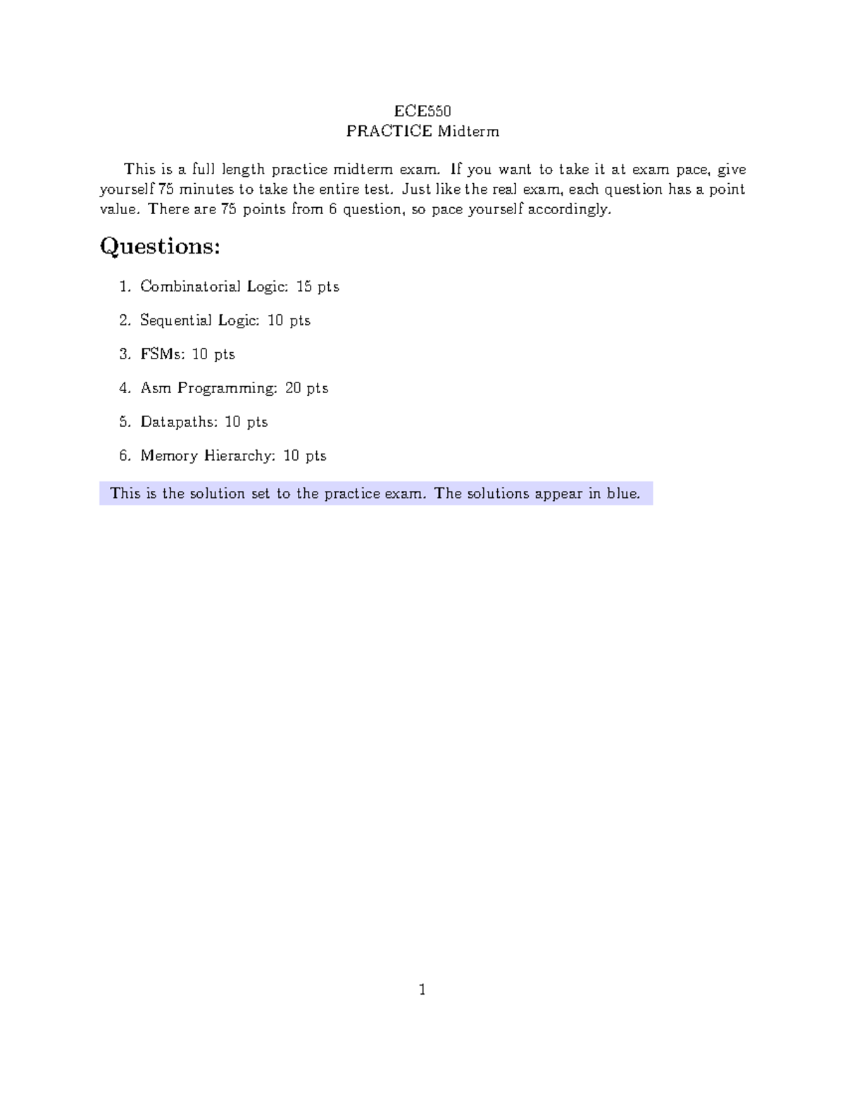 ECE550 Practice Midterm Exam Solutions and Guidelines - Studocu