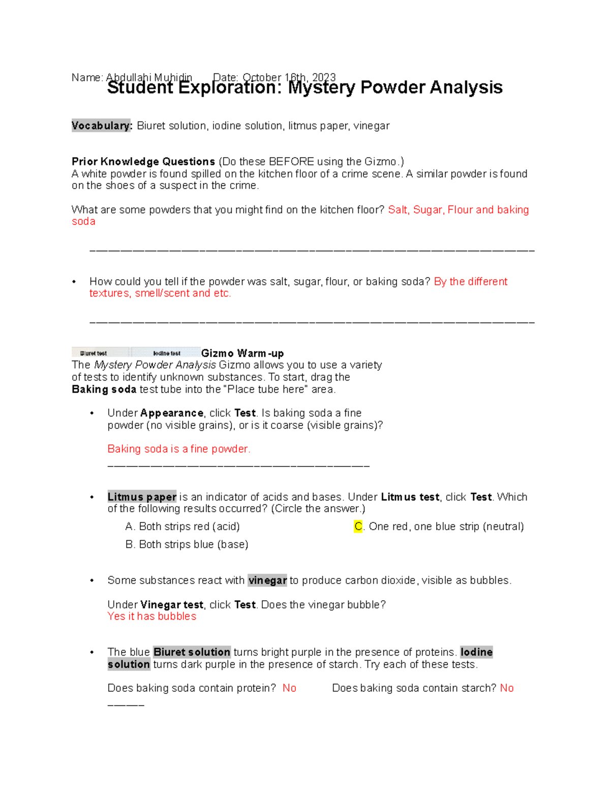 SNC1W Final Exam: Mystery Powder Analysis & Identification Guide - Studocu