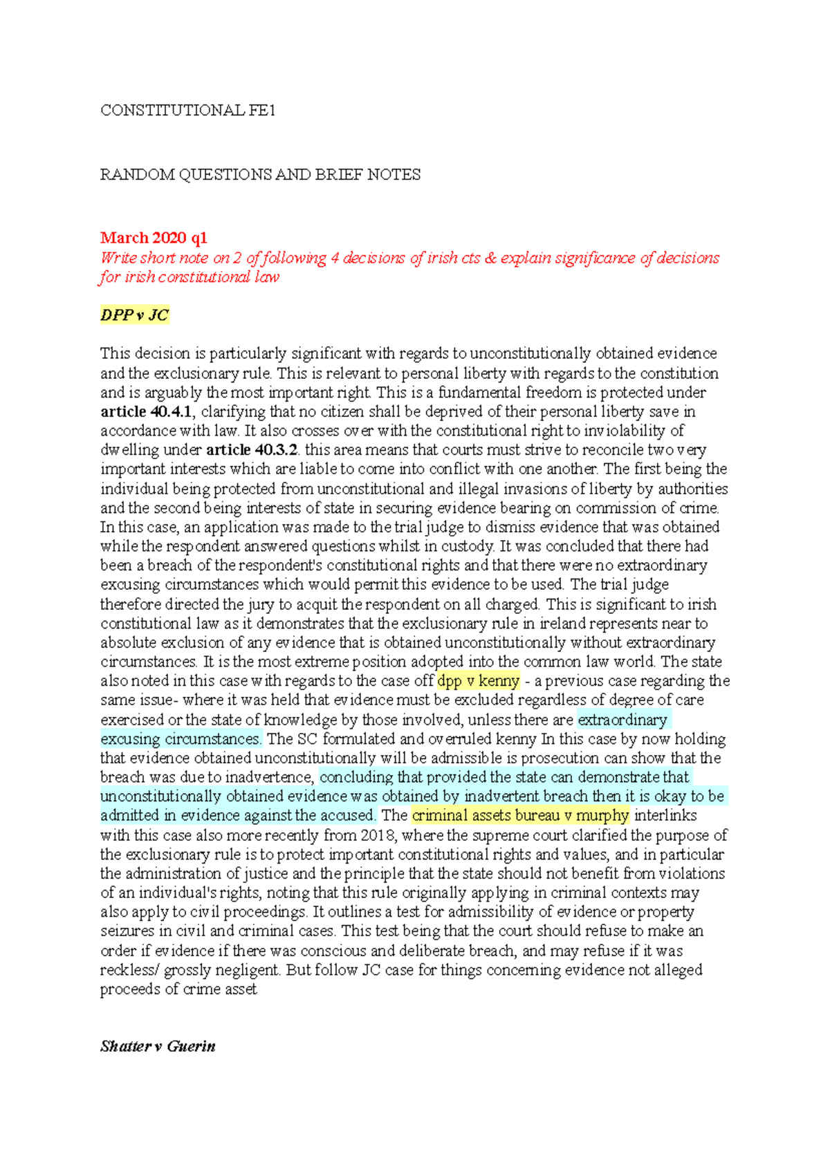Constitutional Law FE1 Sample Answers & Key Notes Analysis - Studocu