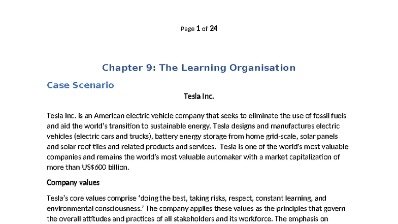 Chapter 9: The Learning Organisation Case Study - Tesla Inc. Insights ...