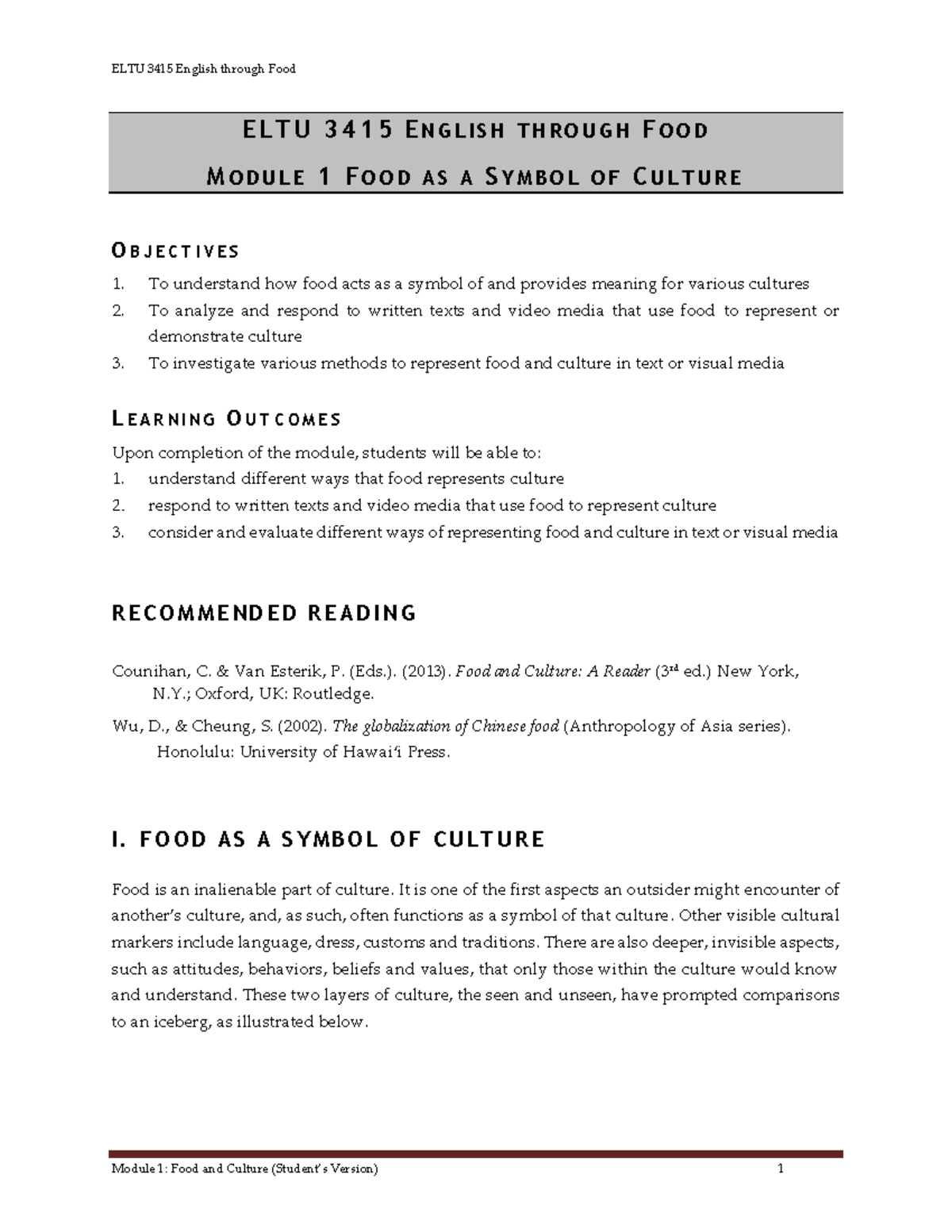 M1 ENG 3415 Food as a Cultural Symbol: Student Overview Guide - Studocu