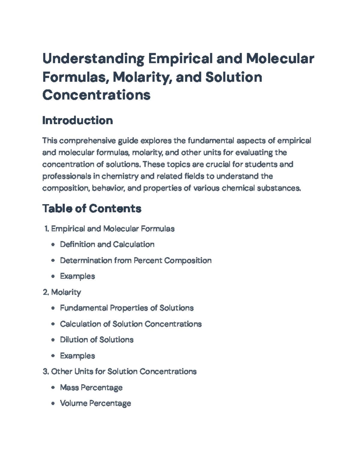 Understanding Empirical and Molecular Formulas: Molarity ...