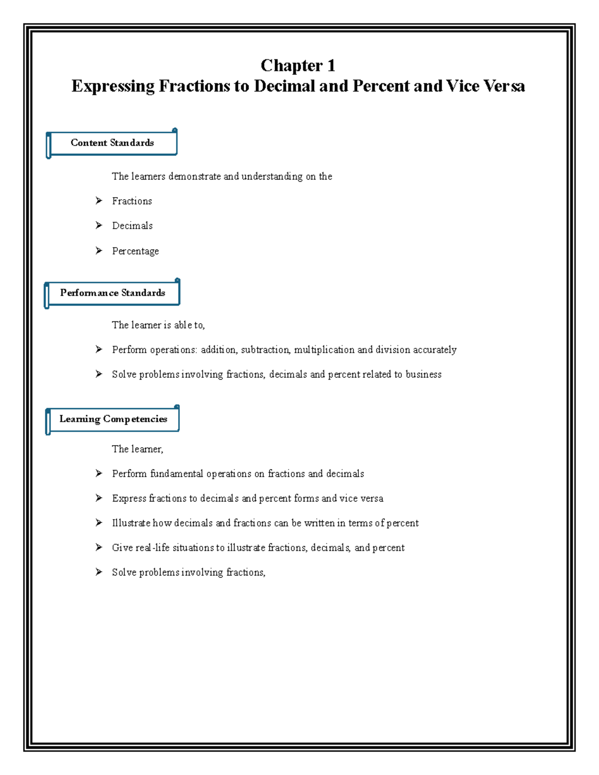 Chapter 1: Converting Fractions, Decimals, and Percents in Business ...