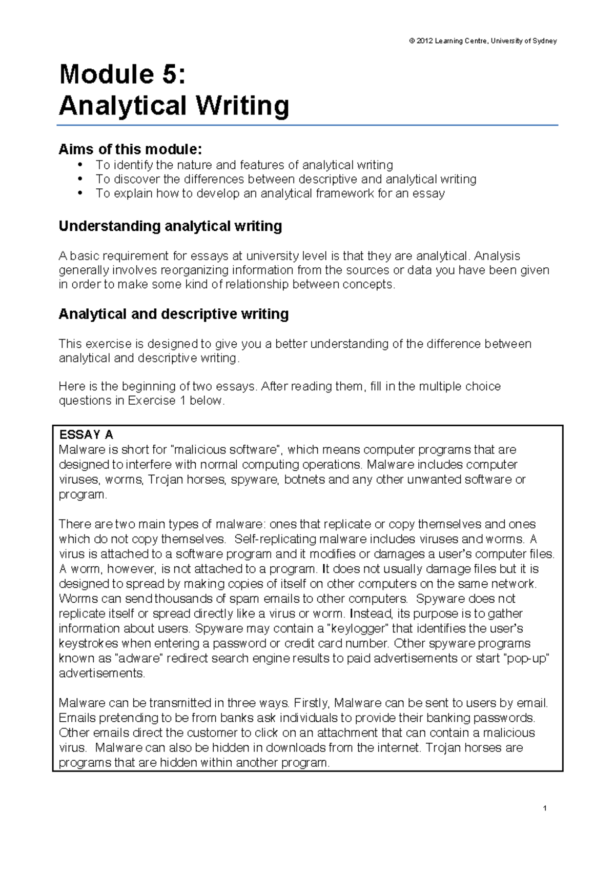 Advanced Analytical Writing Notes - Module 5: Understanding Essays ...