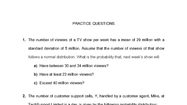 Practice Questions: Probability Distribution (STAT 101) - Studocu