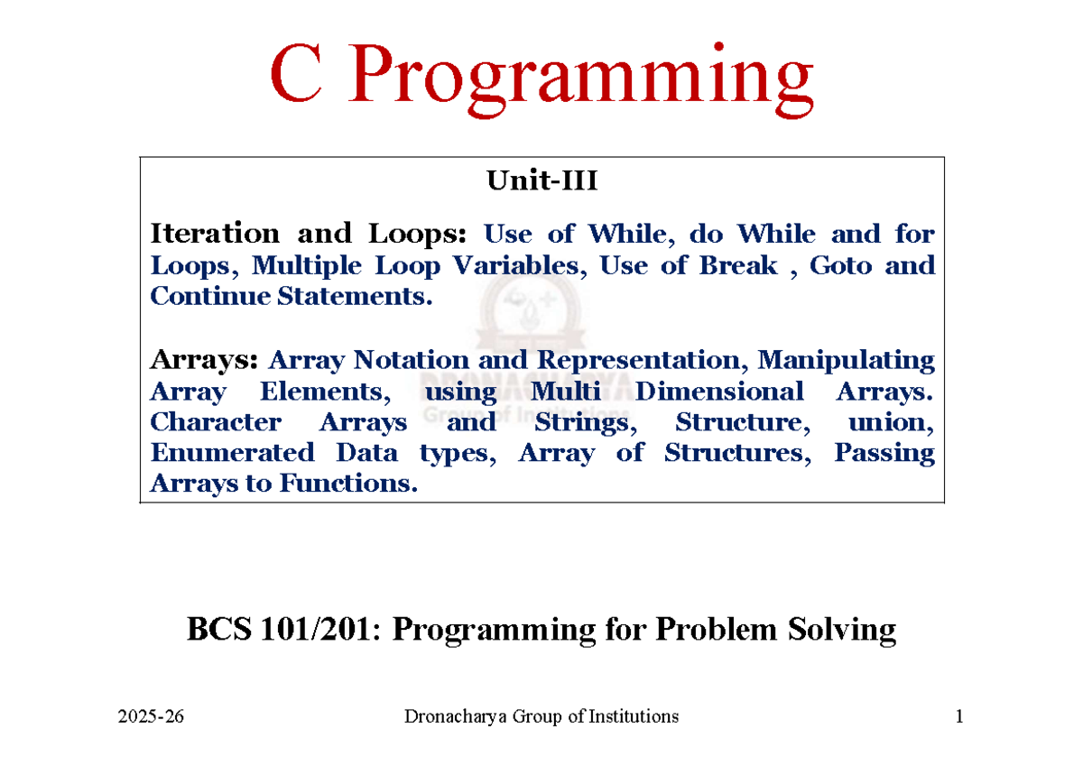 BCS Programming for Problem Solving: Unit-III Complete Notes on Loops ...