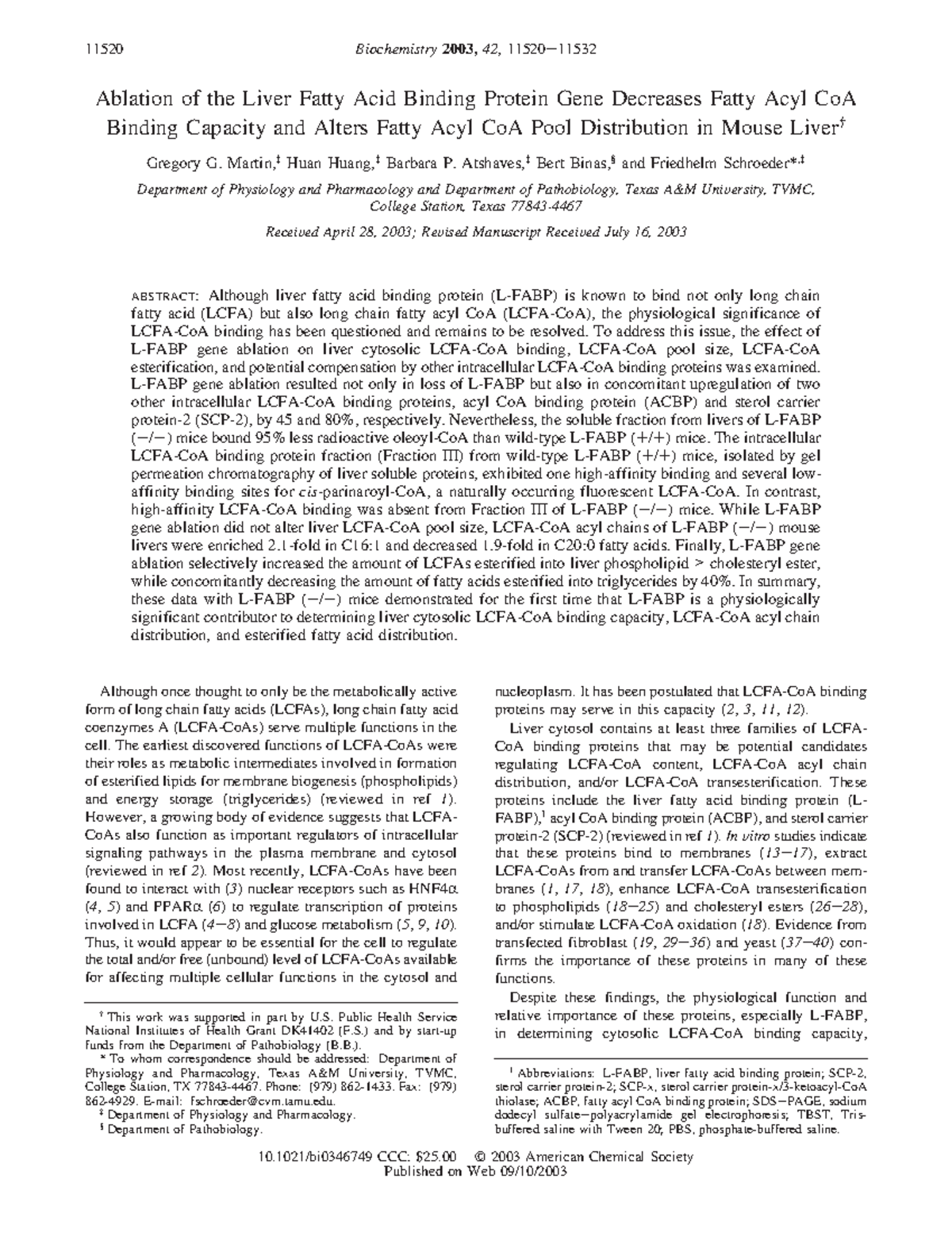 Ablation of the Liver Fatty Acid Binding Protein Gene Decreases Fatty ...