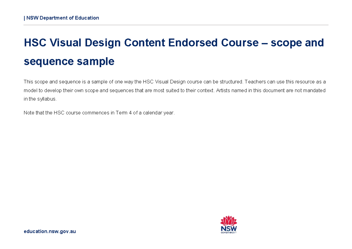 HSC Visual Design S6 Course Scope & Sequence Sample - Studocu