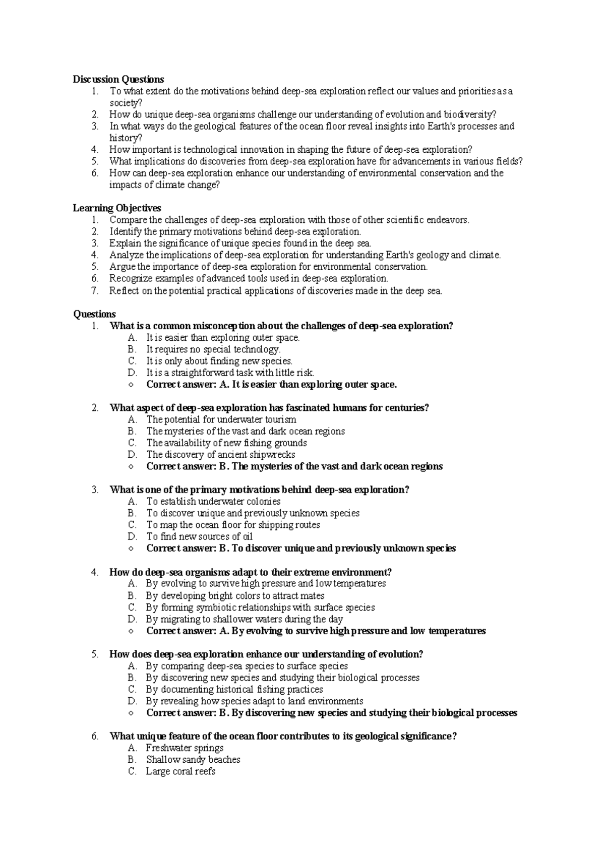 Probing Into the Depths Deep Sea Exploration - Discussion Questions 1 ...