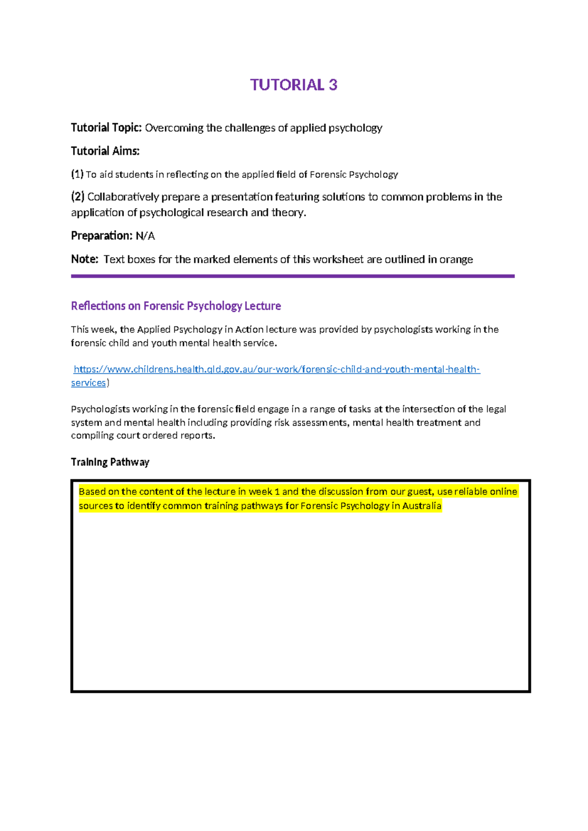 PSYC3034 Tutorial Worksheet tutorial 3 2025 - TUTORIAL 3 Tutorial Topic ...