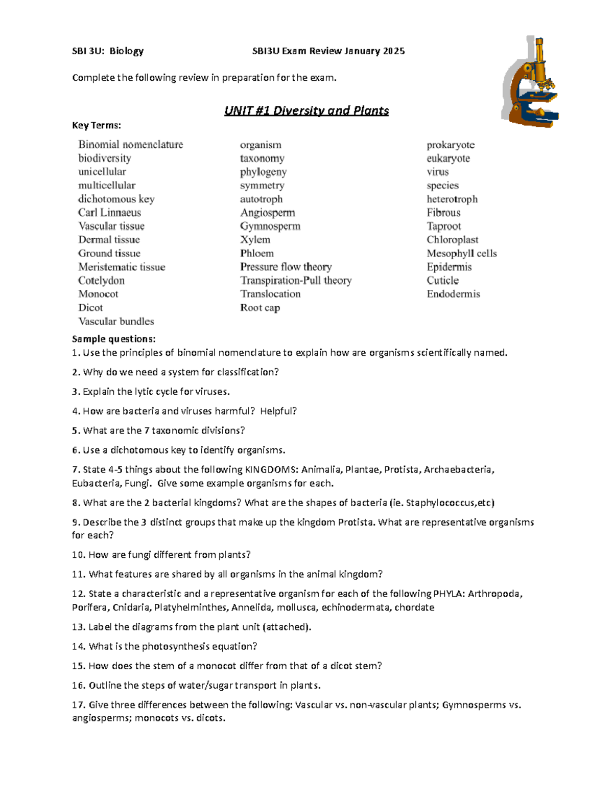 Final Exam Review 2026 - SBI3U: Biology Key Concepts & Questions - Studocu