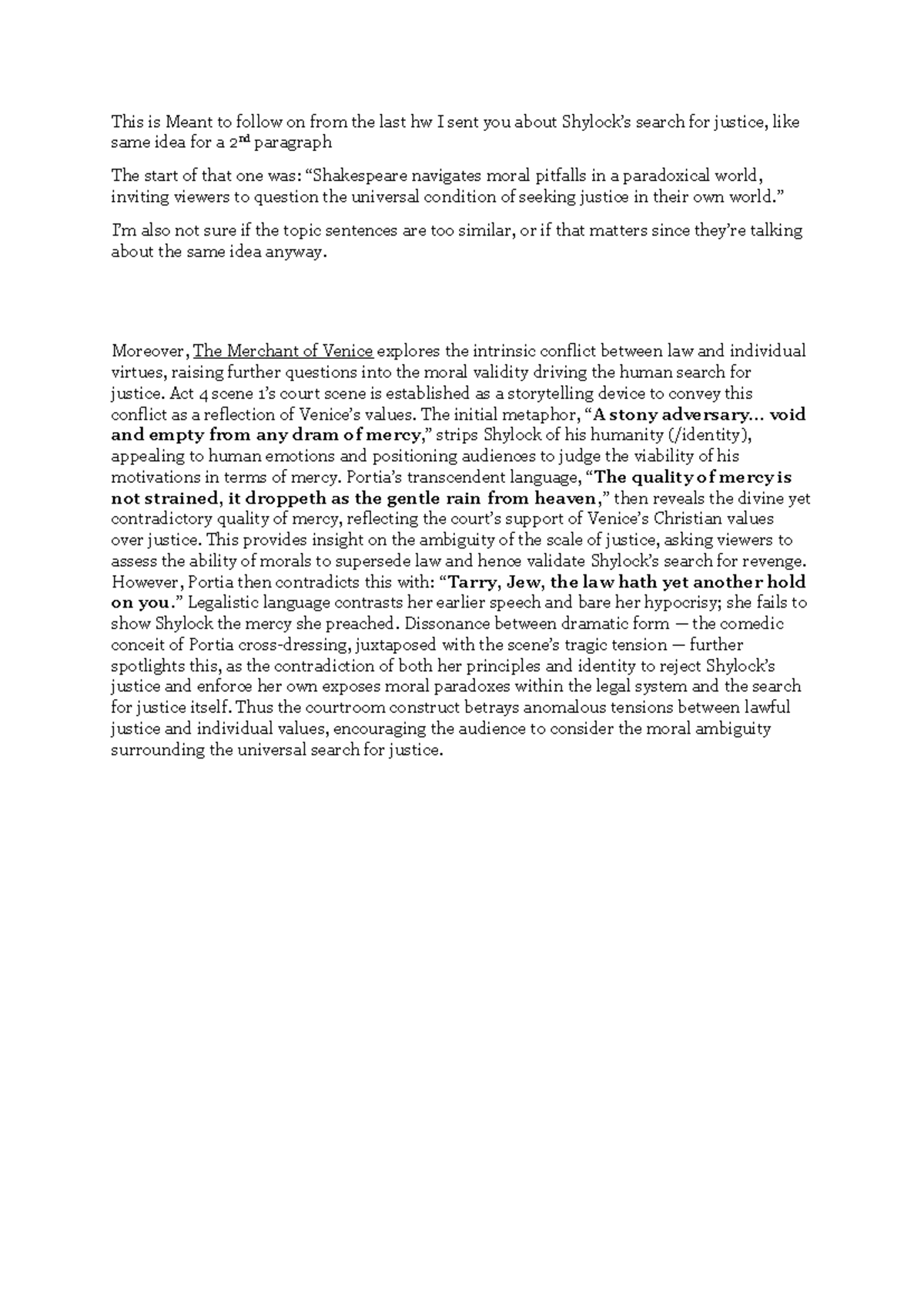 The Merchant of Venice Essay - Law vs. Virtue Analysis - Studocu