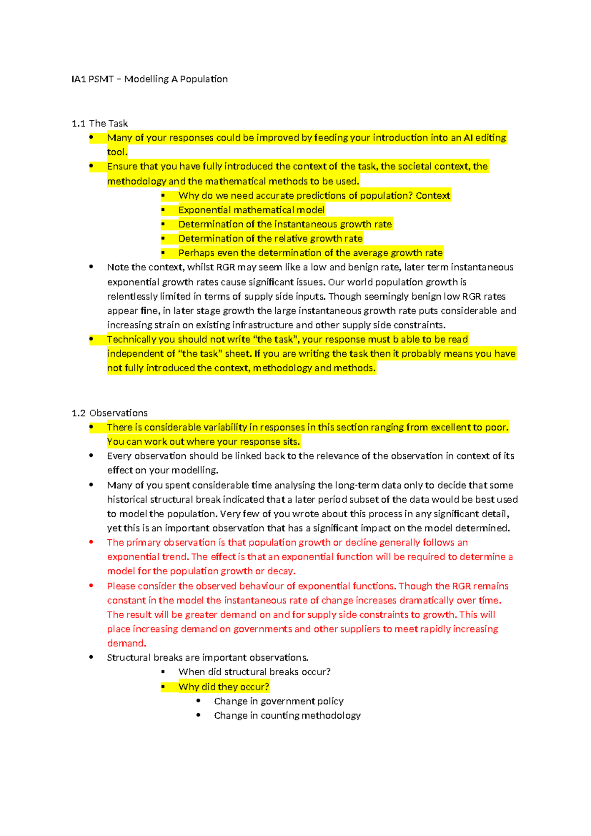 IA1 PSMT Draft Feedback - Population Modelling Insights 2024 - Studocu