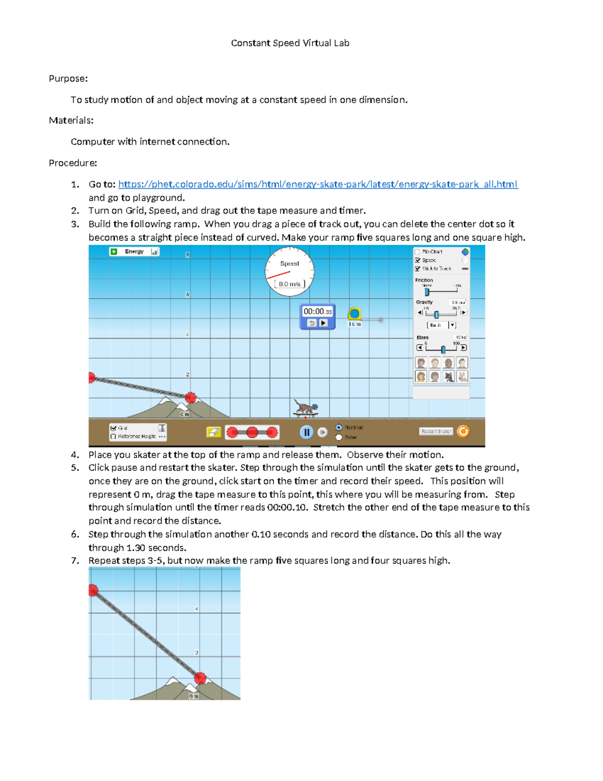 Motion Graph Lab 2024 - help - Constant Speed Virtual Lab Purpose: To ...