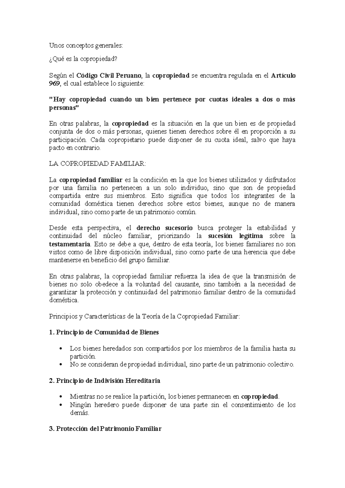 Conceptos Generales sobre Copropiedad Familiar según el Código Civil ...
