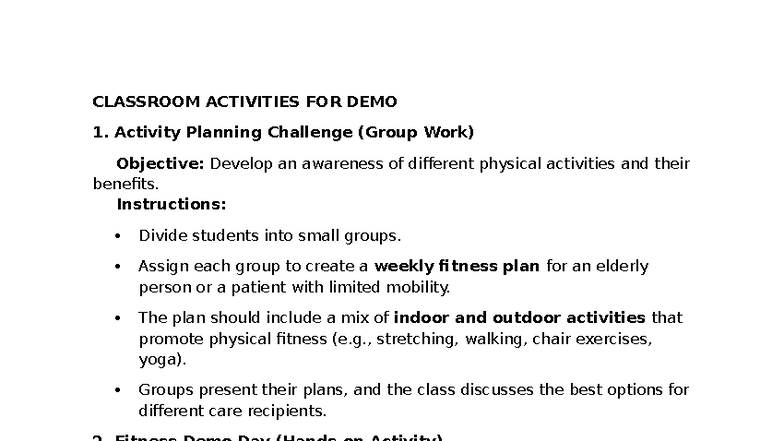 Classroom Activities for Demo: Engaging Fitness Plans and Exercises ...