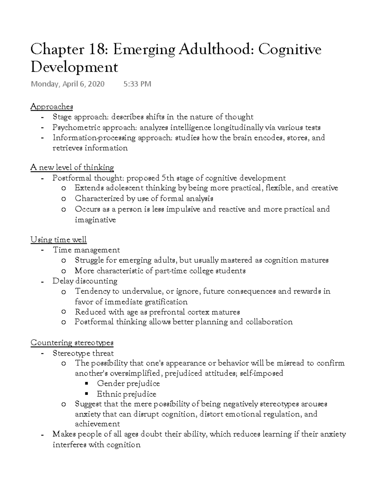 Chapter 18 Emerging Adulthood Cognitive Development - Warning: TT ...