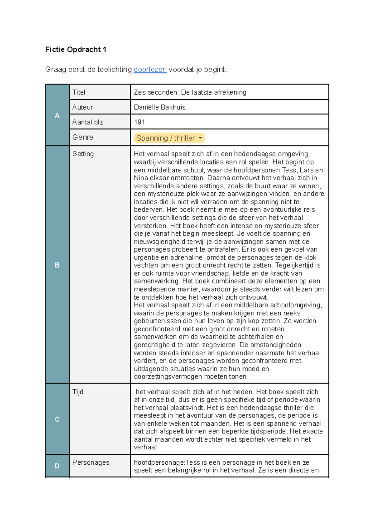 Fictieopdracht 1: Zes seconden - De Laatste Afrekening Analyse ...