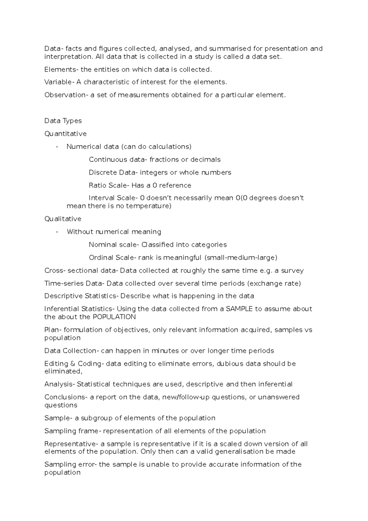 ST2 - Data Collection and Analysis Notes for Semester Test 2 - Studocu