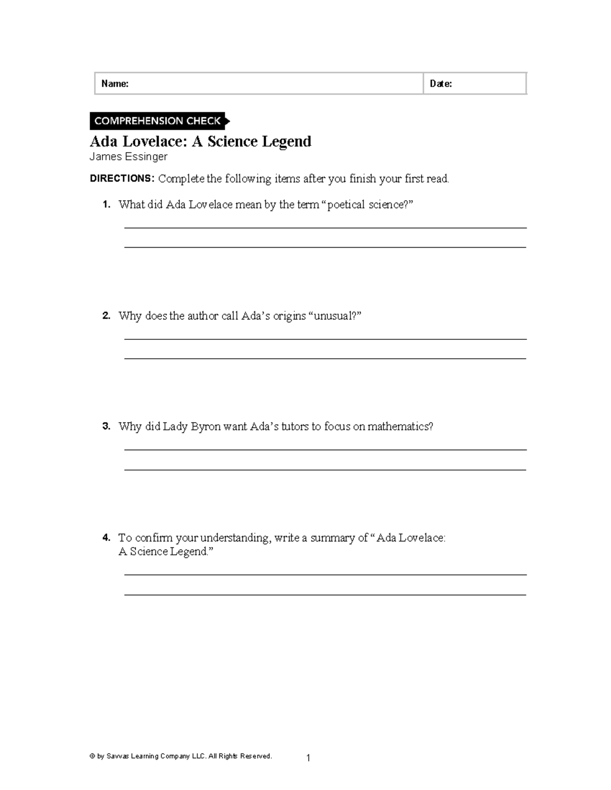 LIT17 ANC G8U5 Ada Lovelace: Questions and Research Directions - Studocu