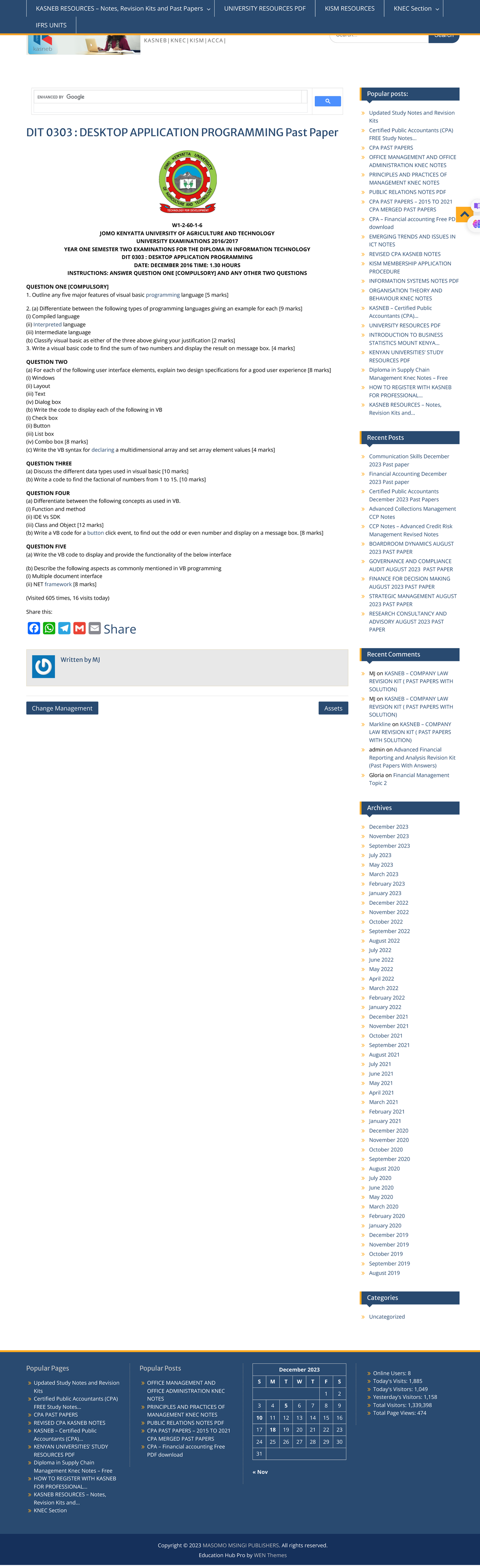 Dit 0303 Desktop Application Programming Past Exam Paper Dec 2016
