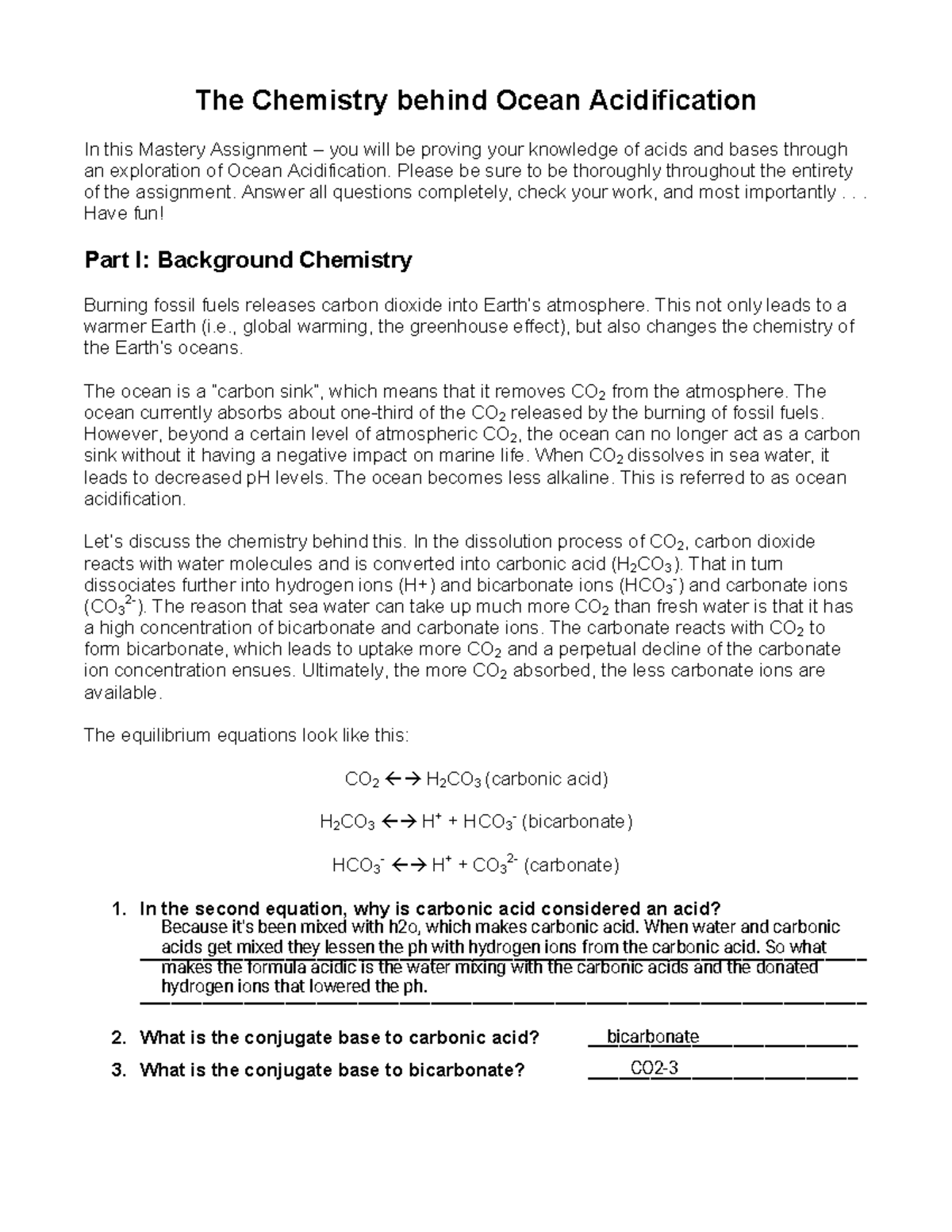 Ocean Acidification Mastery Assignment (7) - Understanding Chemistry ...